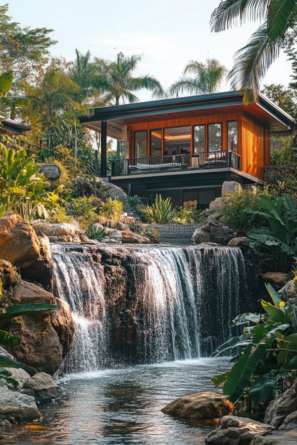 Waterfall House Trees stock photo. Image of tree, outdoor - 379478356