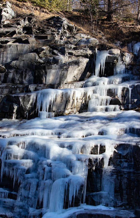 Waterfall Ice in North Italy Mountain with Rocks Stock Photo - Image of ...