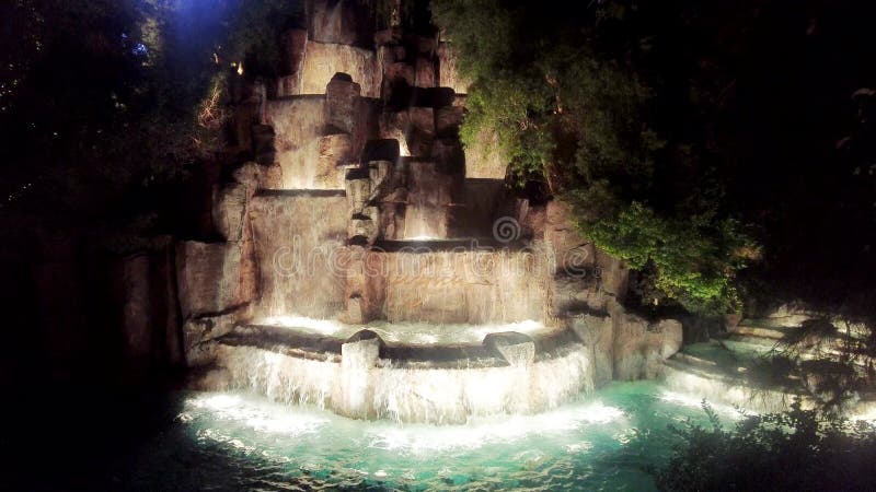 Waterfall Illuminated by Lights at Night Stock Footage - Video of ...