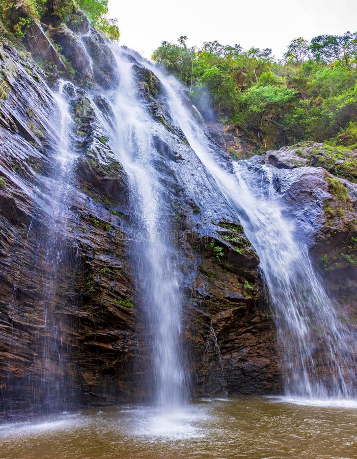 Waterfall and Its Waters Running Down Dark Rocks Stock Photo - Image of ...