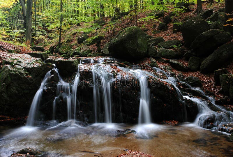 Waterfall in the Jizera Mountains Stock Image - Image of landscape ...