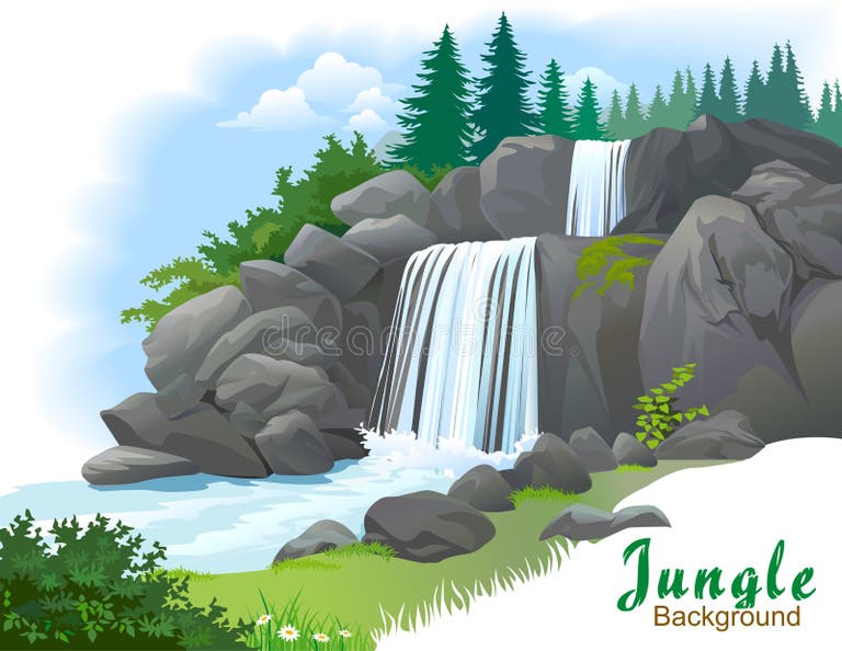 Jungle Waterfall Paradise Stock Illustrations – 17,534 Jungle Waterfall ...