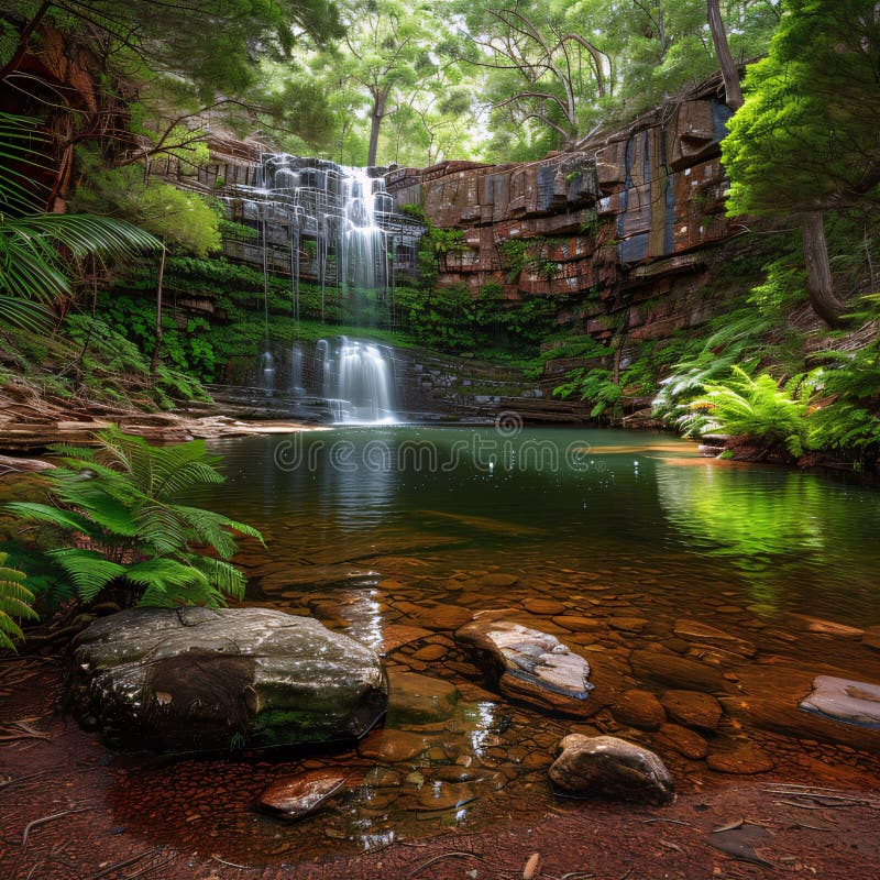 Waterfall in the Jungle. this is a 3d Render Stock Illustration ...