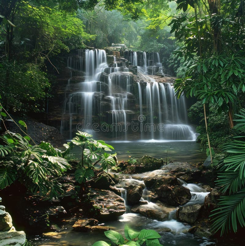 Waterfall in the Jungle Waterfall Waterfall in the Forest Stock ...