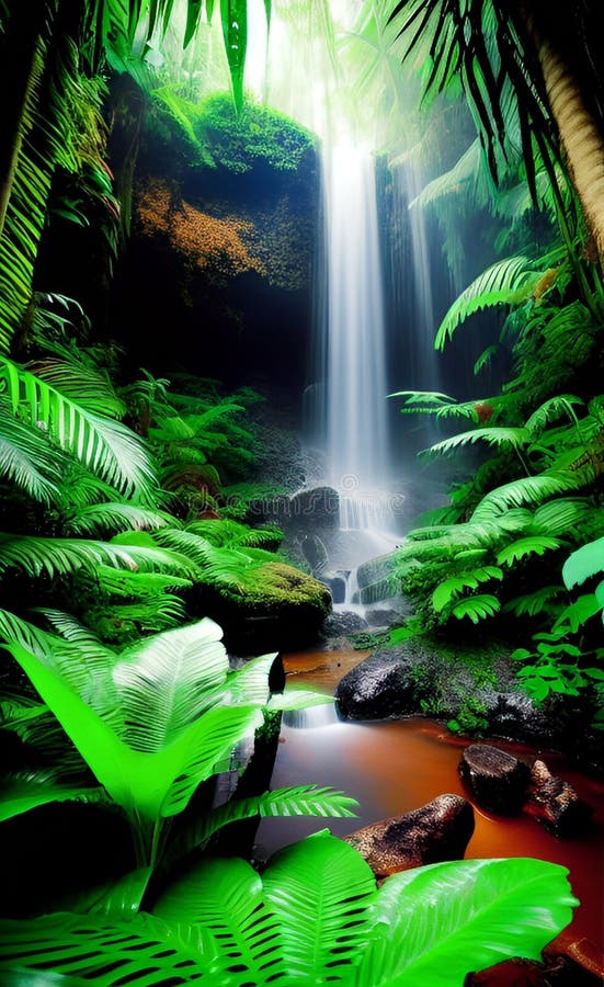 Waterfall in Jungle Illustration Artificial Intelligence Artwork ...