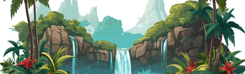 Waterfall in a Jungle Vector Simple 3d Smooth Cut Isolated Illustration ...