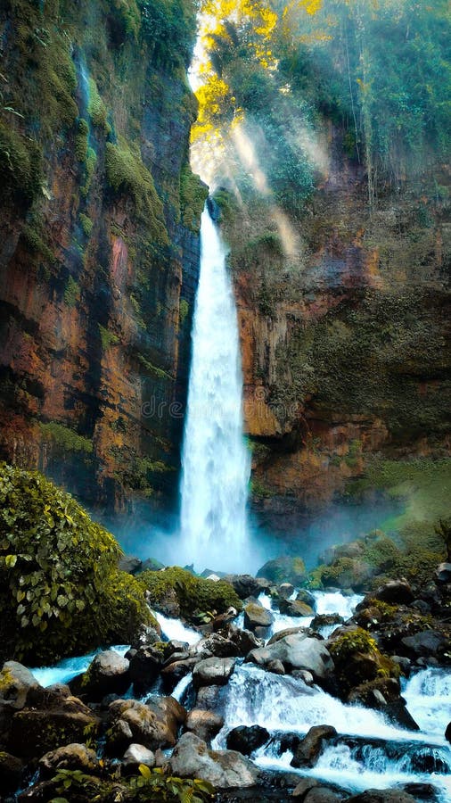 Waterfall stock image. Image of rock, tree, kapas, lumajang - 258127853