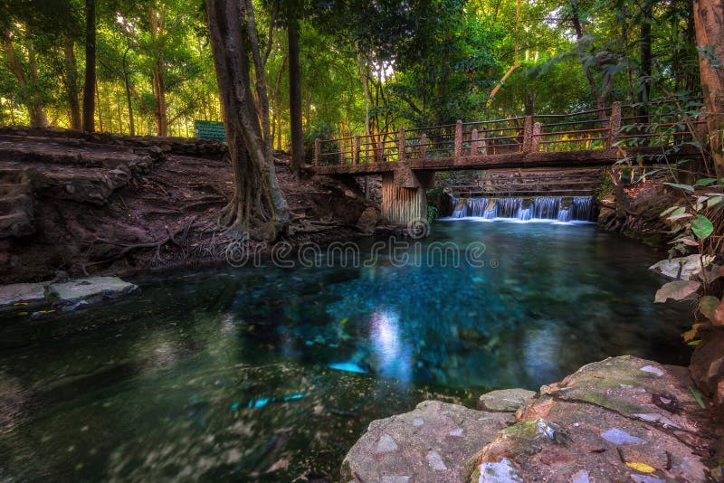 Waterfall and Lake in Deep Forest. Stock Photo - Image of blue, nature ...