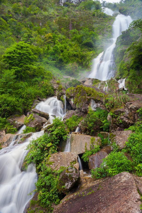 Waterfall Landscape View of Fresh Falling Drop on Rock Stock Photo ...