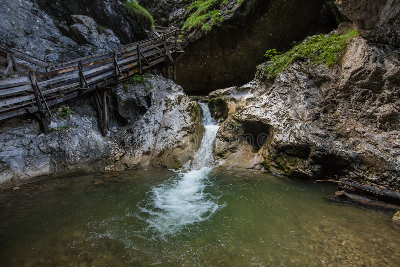 Waterfall and Large Basin with Clear Water Stock Image - Image of creek ...