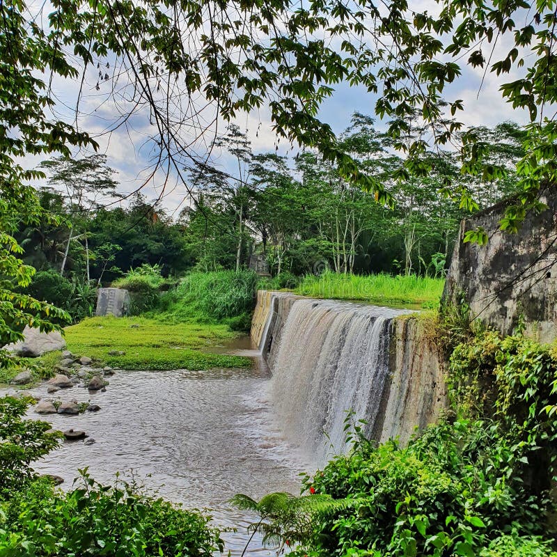 Waterfall in the Lava Channel Seen from a Height Stock Image - Image of ...