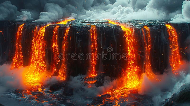 A Waterfall with Lava Flowing into it Stock Image - Image of flow ...