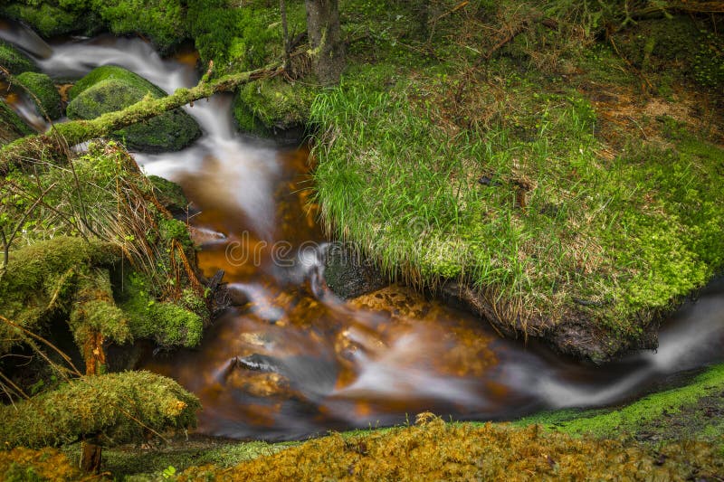 Waterfall on Lesni Creek in Sumava National Park in Spring Day Stock ...