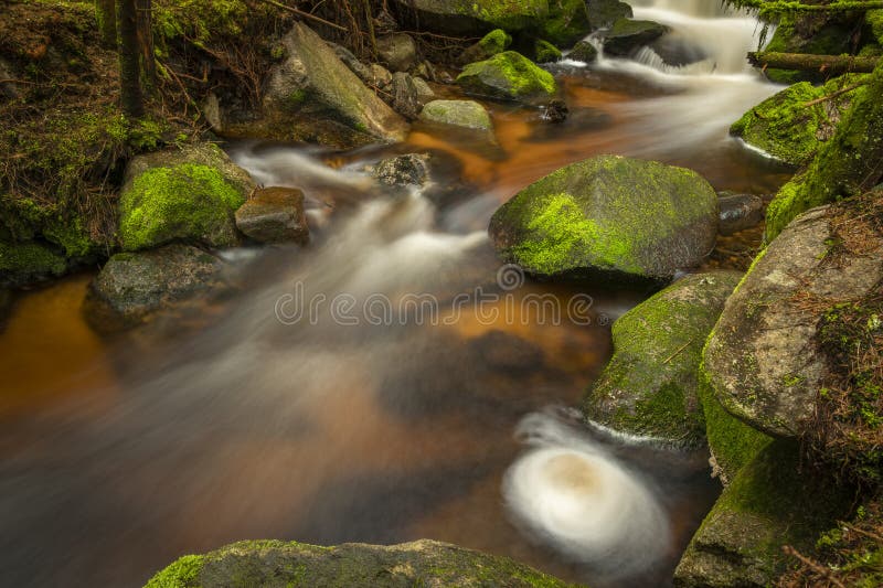 Waterfall on Lesni Creek in Sumava National Park in Spring Day Stock ...