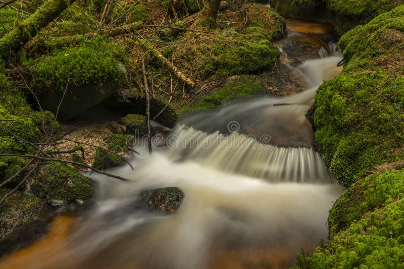 Waterfall on Lesni Creek in Sumava National Park in Spring Day Stock ...