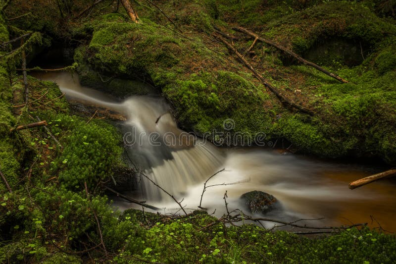 Waterfall on Lesni Creek in Sumava National Park in Spring Day Stock ...