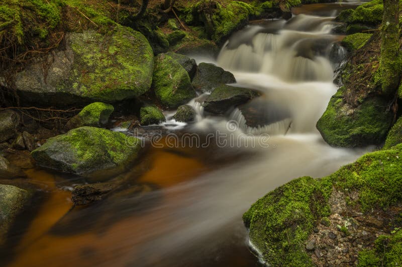 Waterfall on Lesni Creek in Sumava National Park in Spring Day Stock ...