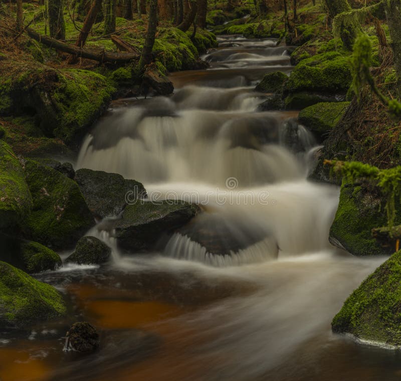 Waterfall on Lesni Creek in Sumava National Park in Spring Day Stock ...