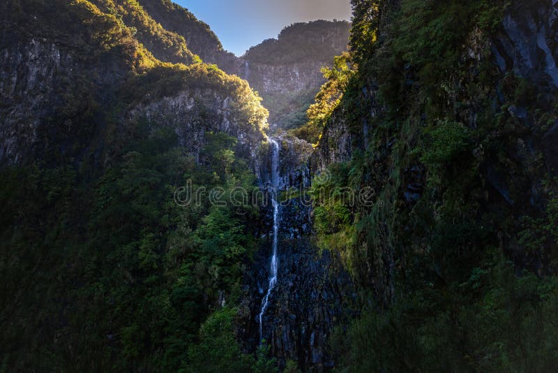 Waterfall of Levada Do Risco, Madeira Island Stock Photo - Image of ...