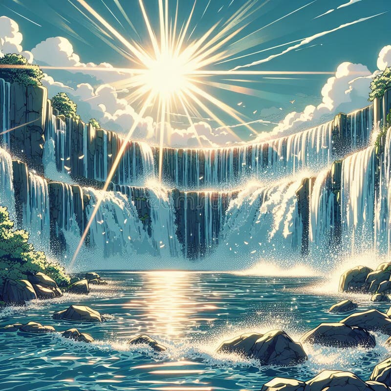 Waterfall of Light and Shadow Stock Illustration - Illustration of ...