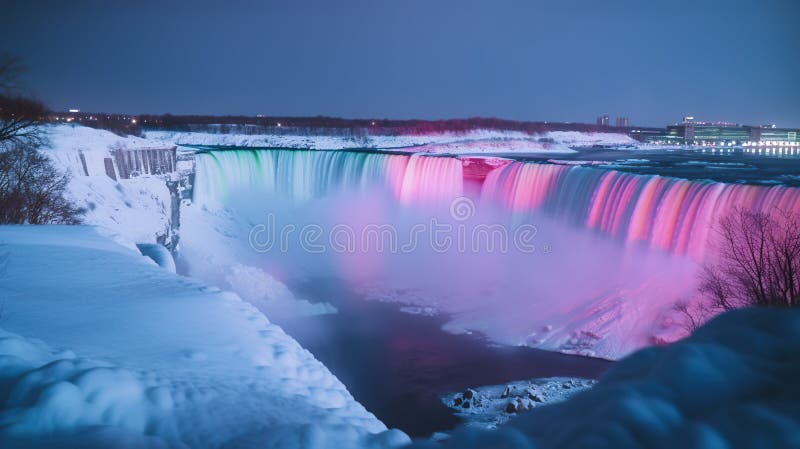 A Waterfall is Lit Up with Colored Lights. AI Generative Image. Stock ...