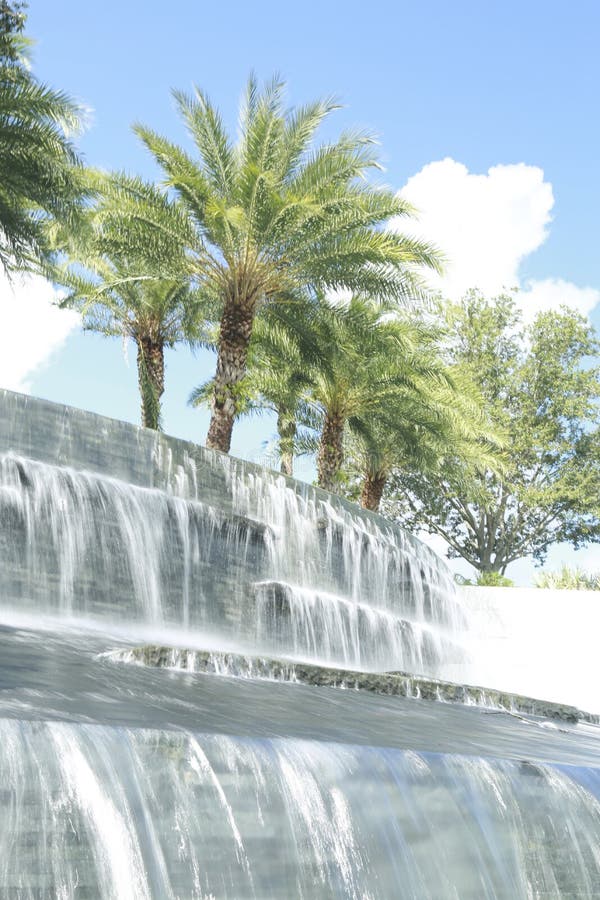 Waterfall Long Exposure Fountain Palm Trees Stock Image - Image of ...