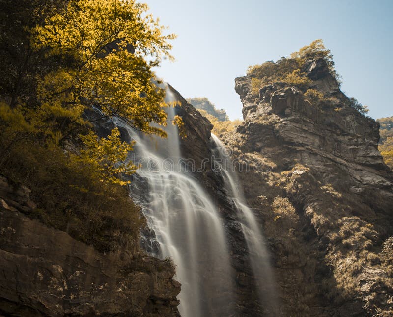 Waterfall in Lushan China in Autumn Stock Image - Image of stone, metal ...