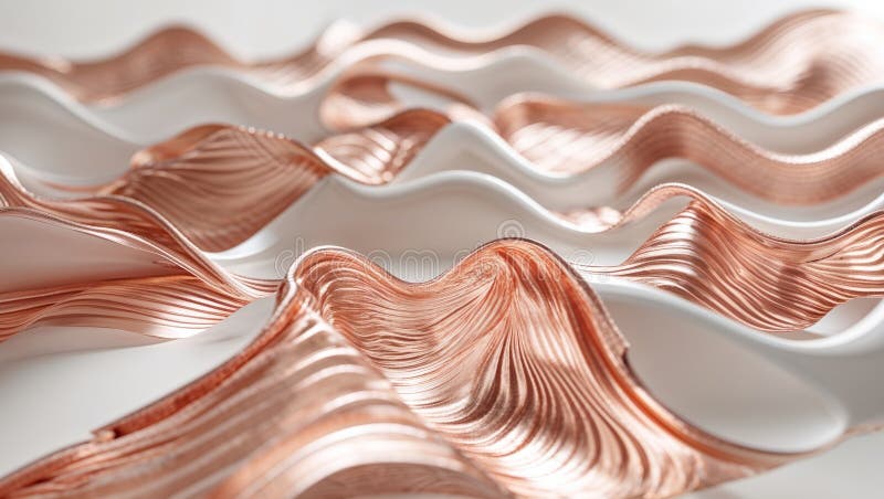 Waterfall Made of Wavy Copper Metal with Easy Curves and Ribbons. Stock ...