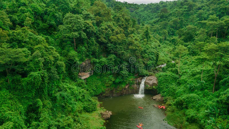 Waterfall in the Middle of the Forest. Bird Eye View , Drone Stock ...