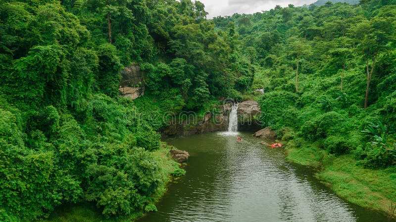 Waterfall in the Middle of the Forest. Bird Eye View , Drone Stock ...