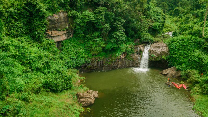 Waterfall in the Middle of the Forest. Bird Eye View , Drone Stock ...