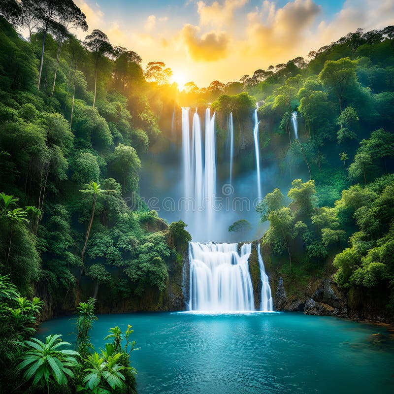 Waterfall in the Middle of the Forest Surrounded by Beautiful ...