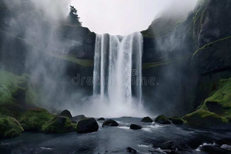 Waterfall Mist Creating a Fleeting X in the Air Stock Illustration ...