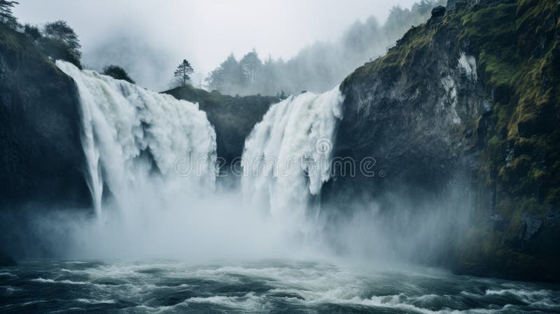 Waterfall with Mist and Spray in Nature Stock Illustration ...