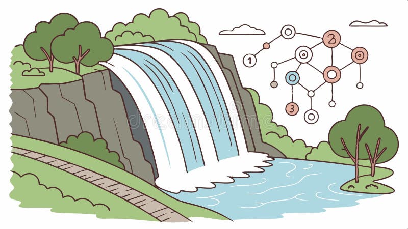 Waterfall with Molecule Icons, Nature and Science, Water, and Molecular ...