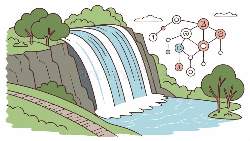 Waterfall with Molecule Icons, Nature and Science, Water, and Molecular ...