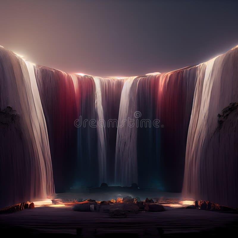 Waterfall by Moonlight at Night. Powerful Night Waterfall. Night Light ...
