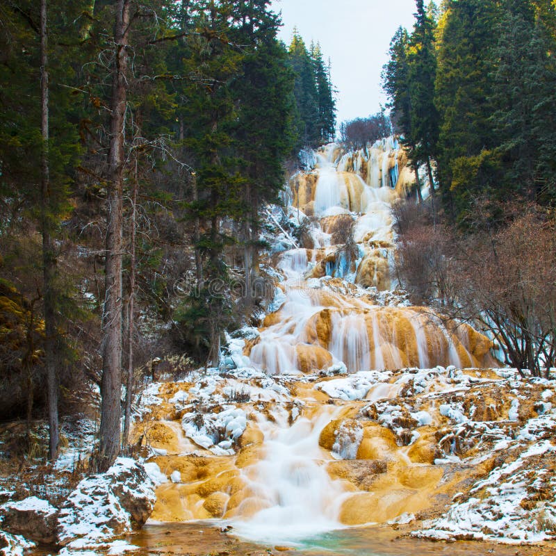 The Waterfall of Munigou Scenic Area in Winter, Sichuan of China. Stock ...