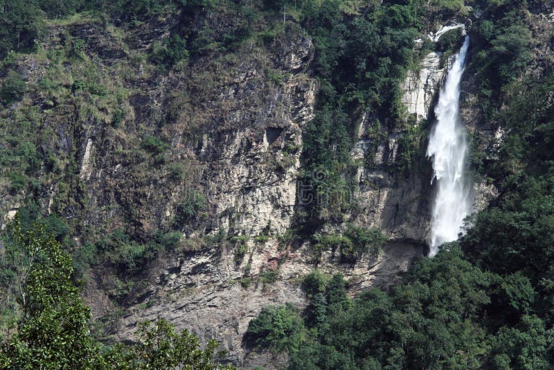 Waterfall and mount stock image. Image of autumn, peak - 36012869