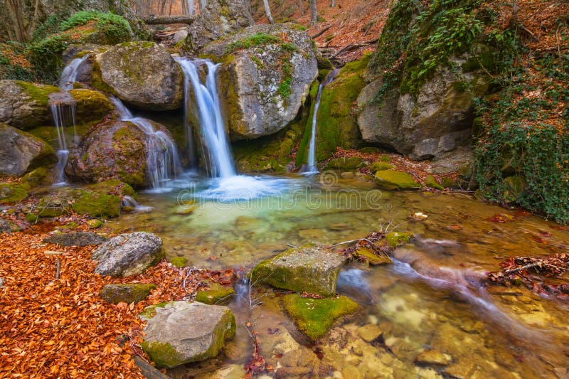 Waterfall on Mountain Brook Flow through Canyon Stock Photo - Image of ...
