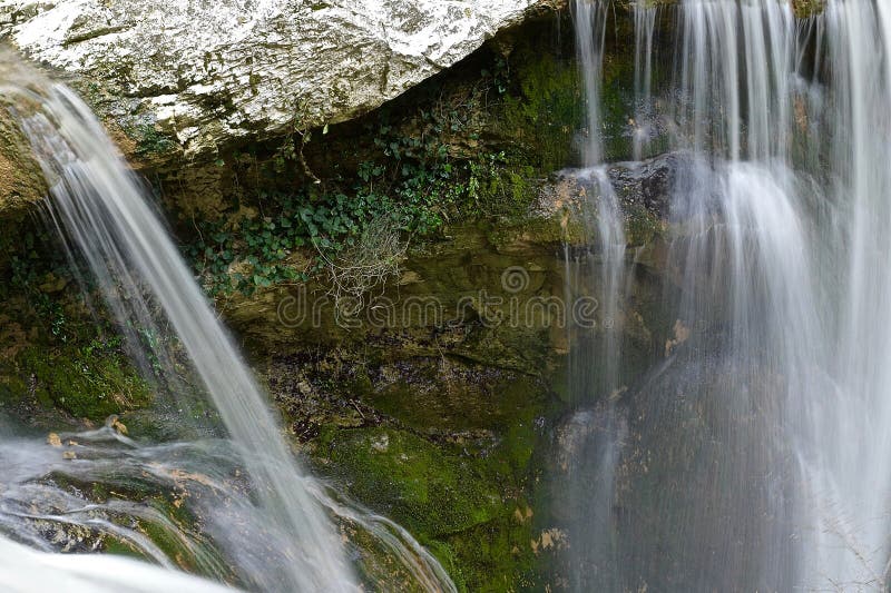 Waterfall in a Mountain Forest in Early Spring Stock Image - Image of ...