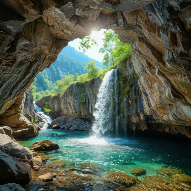 Waterfall. mountain lake stock photo. Image of serenity - 363473294