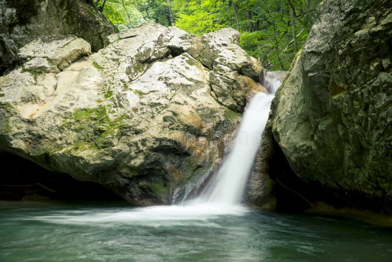 Waterfall on a Mountain River of Crimea Stock Photo - Image of splash ...