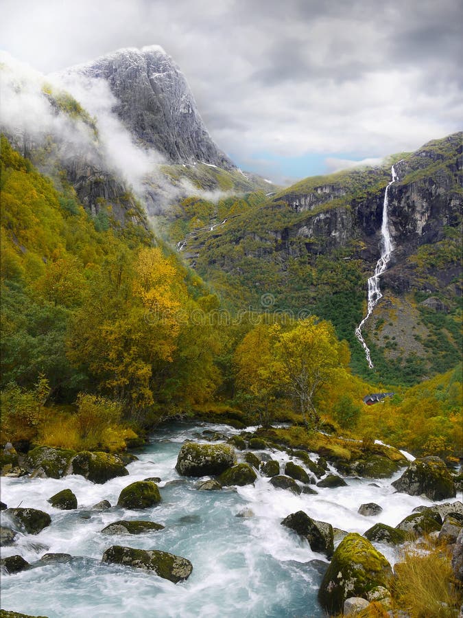 Waterfall and Mountain River Landscape Stock Image - Image of ...