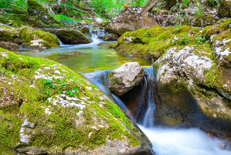 Waterfall on Mountain River Rushing through Canyon Stock Image - Image ...