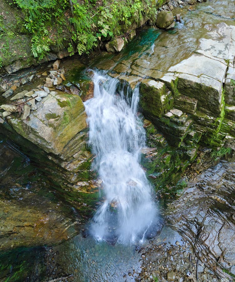 Waterfall on Mountain River with White Foamy Water Falling Down from ...