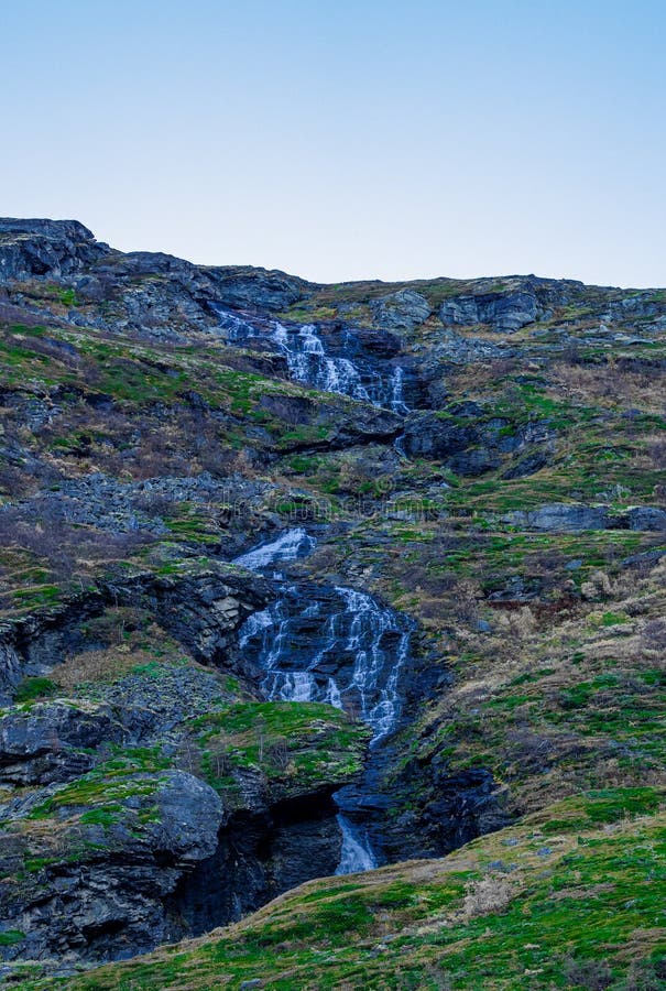 Waterfall on a Mountain Slope Stock Image - Image of landscape ...