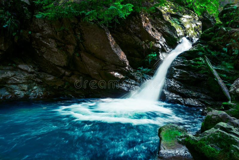 Waterfall Mountain View Close Up. Mountain River Waterfall Landscape ...