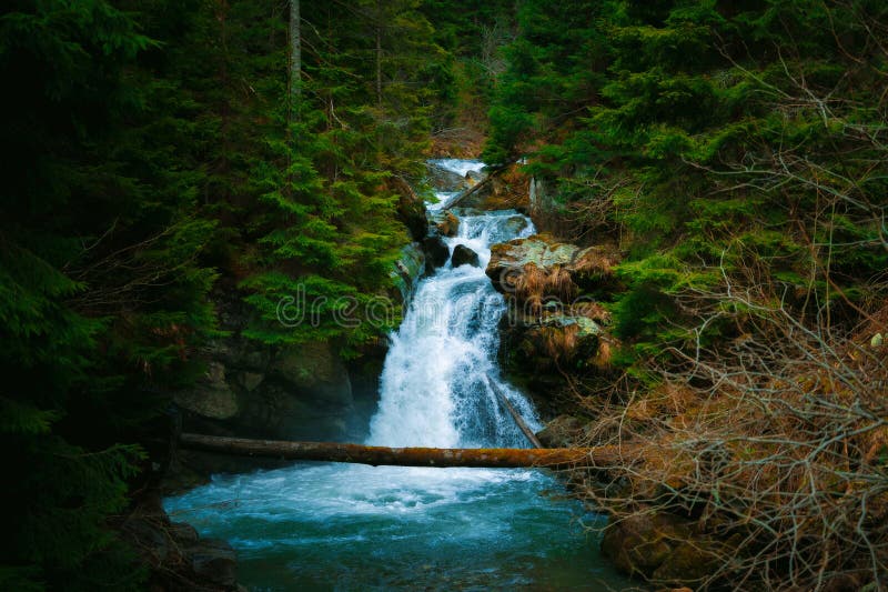 Waterfall Mountain View Close Up. Mountain River Waterfall Landscape ...