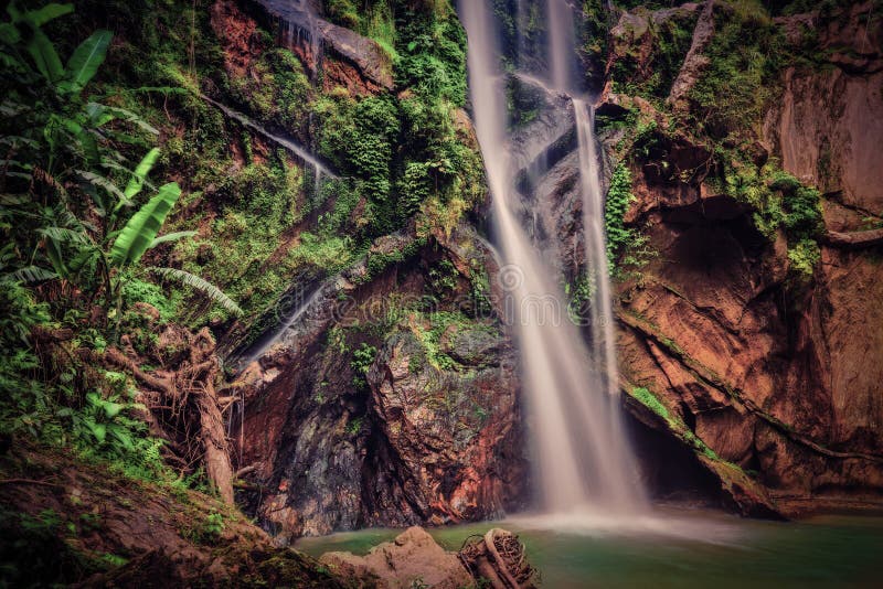 Waterfall Mountain View Close Up. Mountain River Waterfall Landscape ...